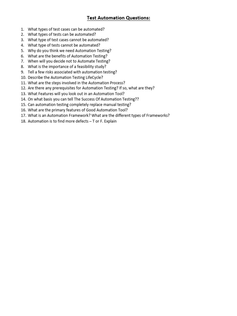 Testautomation Questions Pdf