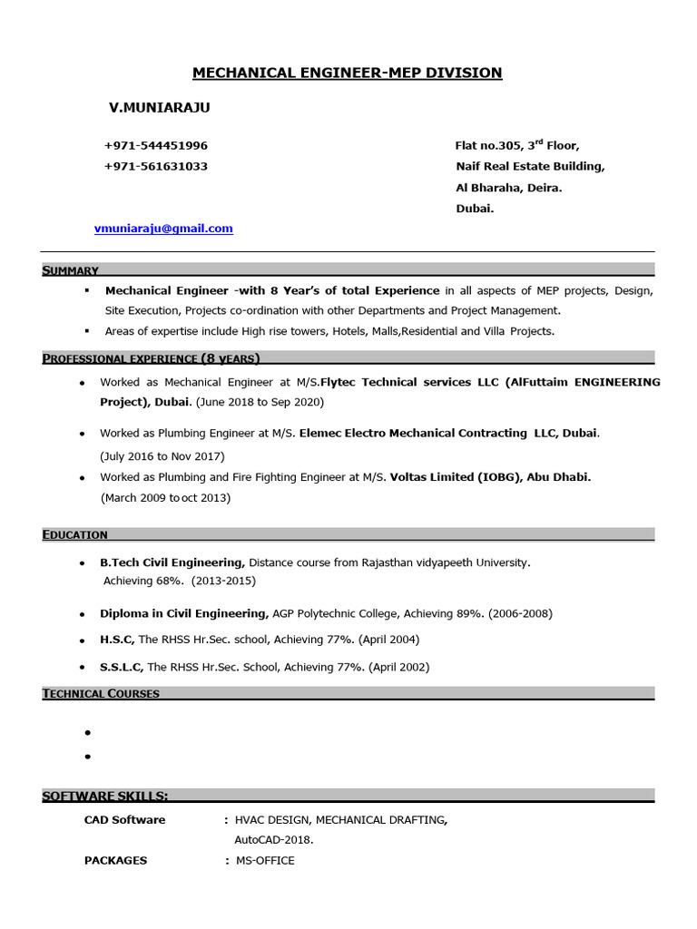 Muniaraju Mechanical Engineer . | PDF | Dubai