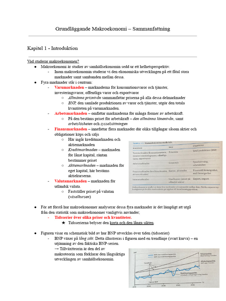 Grundläggande makroekonomi - Sammanfattning | PDF