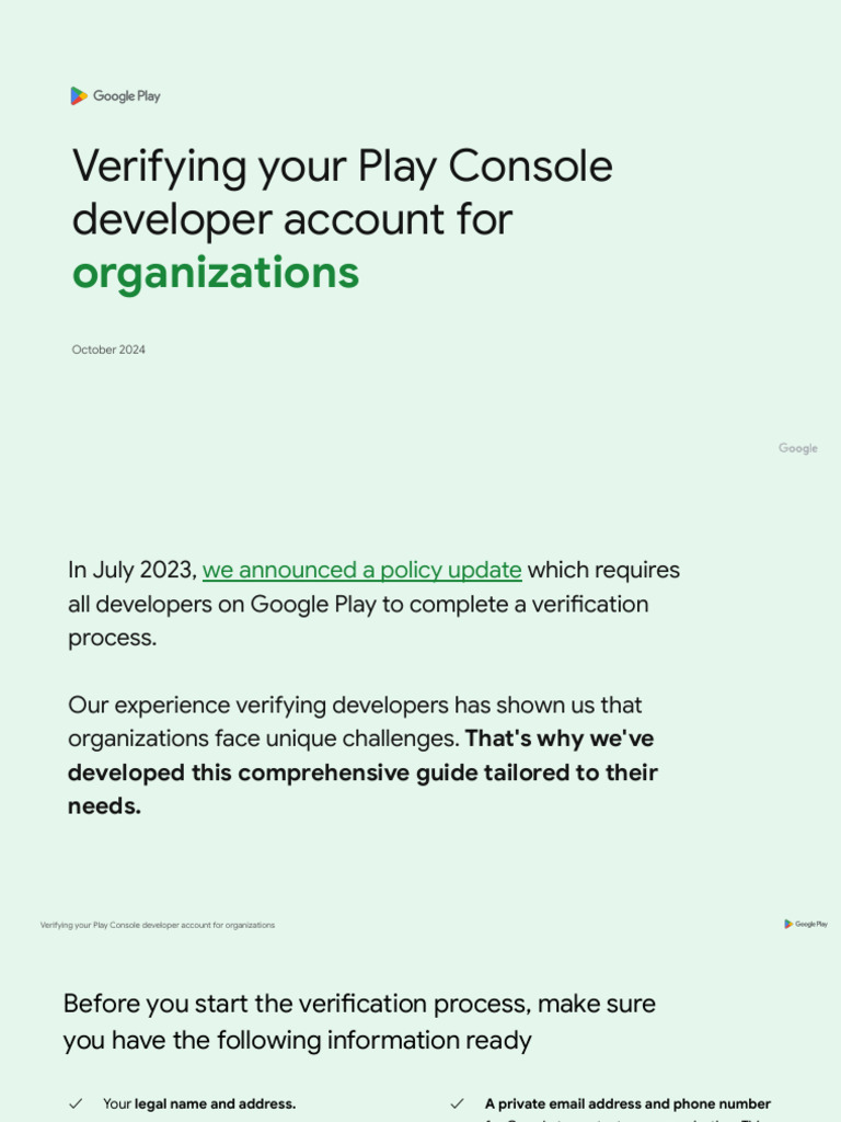 Verifying Your Play Console Developer Account For Organizations | PDF ...