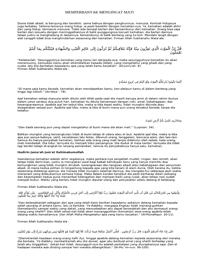 Memperbanyak Mengingat Mati | PDF