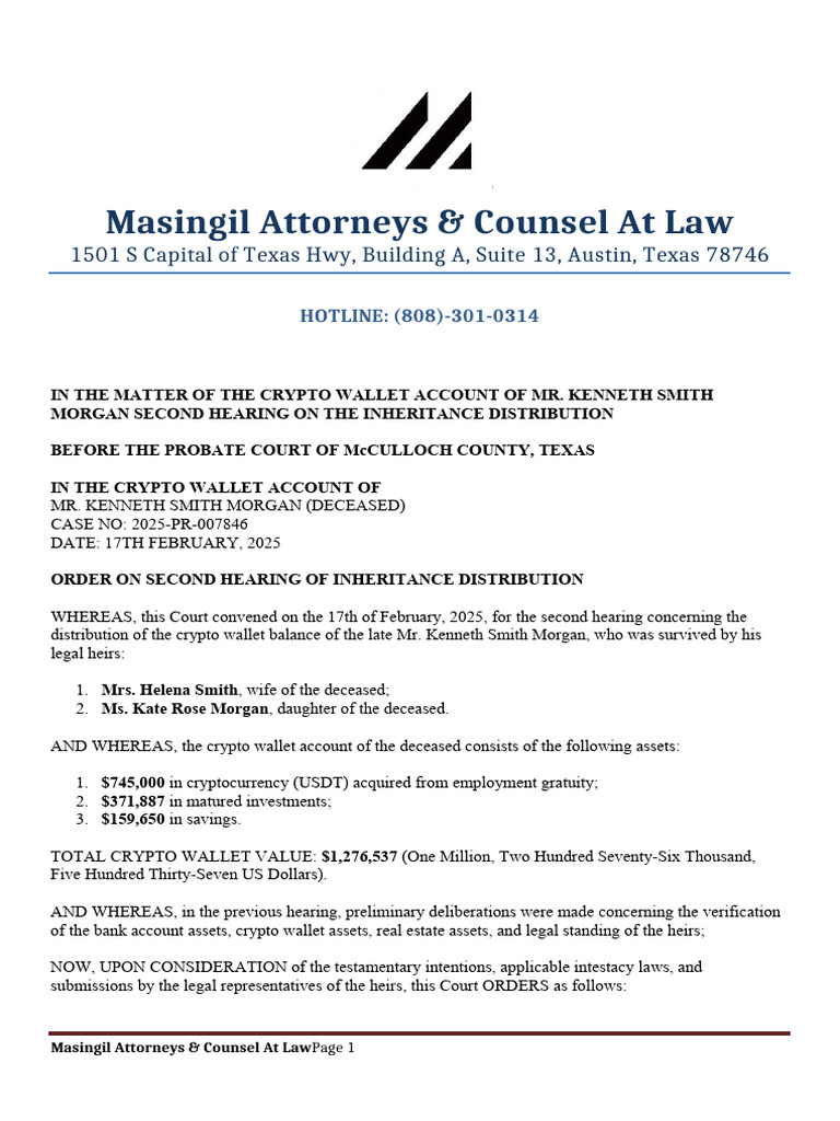Inheritance Distribution Order - The Morgan Family | PDF | Probate ...
