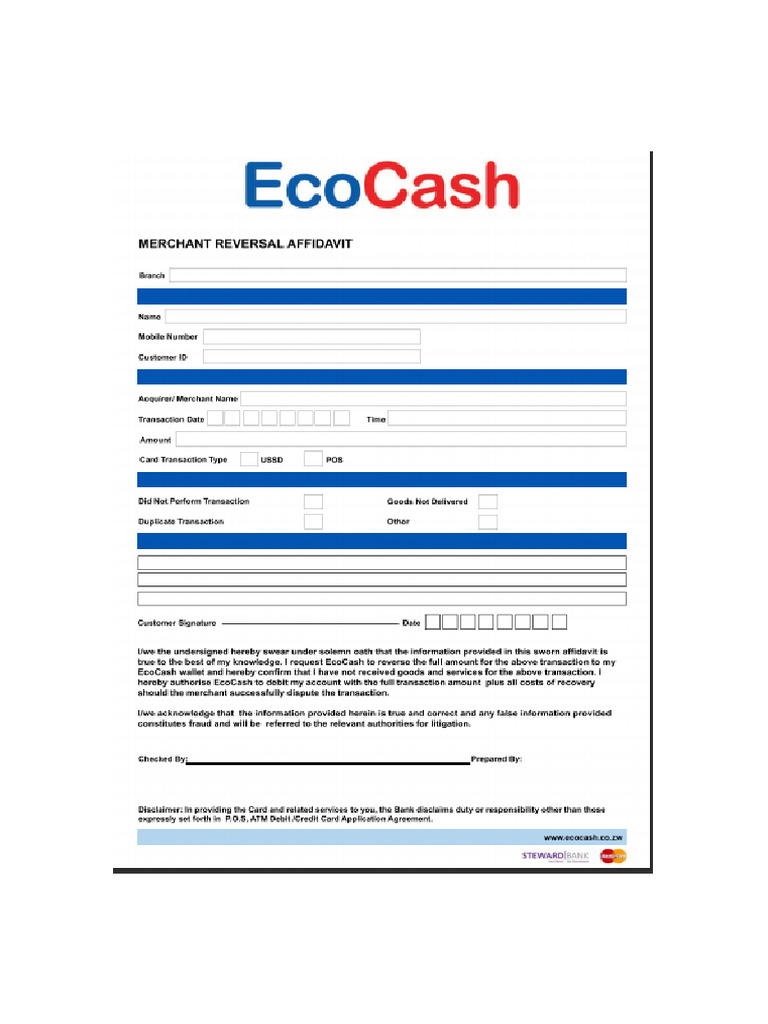 Merchant Reversal Affidavit | PDF