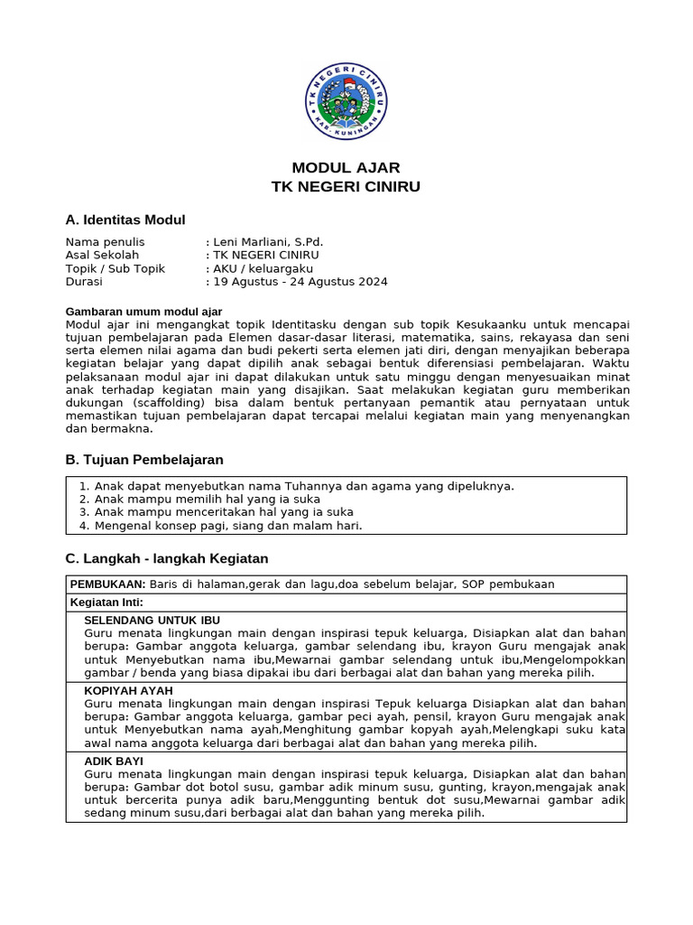 Modul Ajar Kelas B.2 - K4-19Agsts | PDF