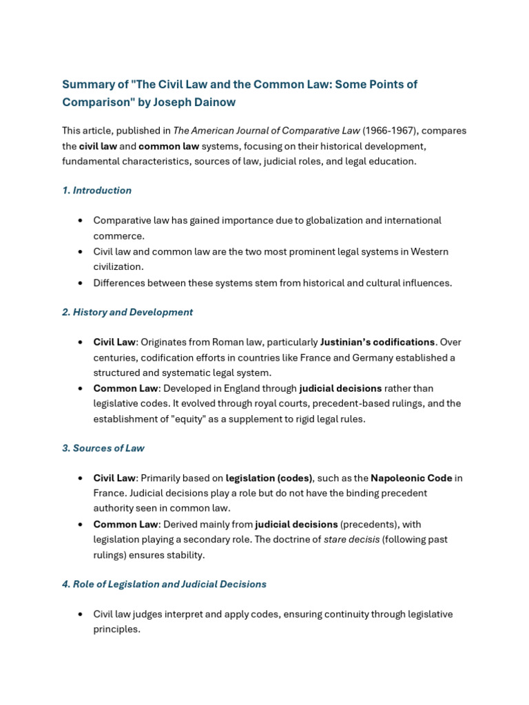 Civil vs. Common Law: Key Comparisons | PDF | Civil Law (Legal System ...