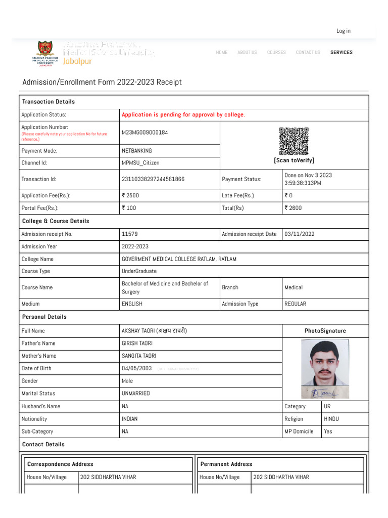 Https:/mpmsu Mponline Gov in/Portal/Services/MPMSU/Admission/MDA/P | PDF