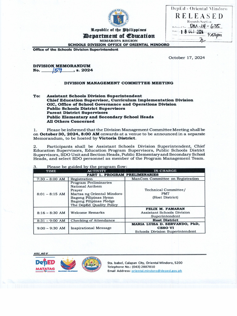 DM159 Division Management Committee Meeting Oct 30 | PDF