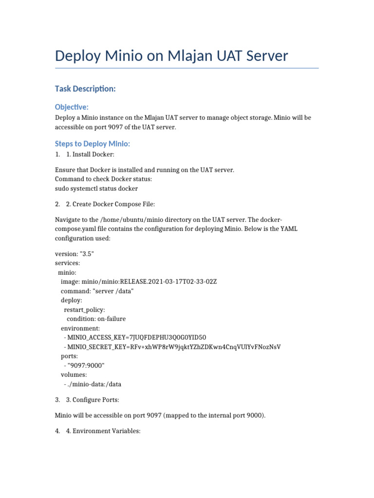 Deploy Minio on Mlajan UAT Server | PDF