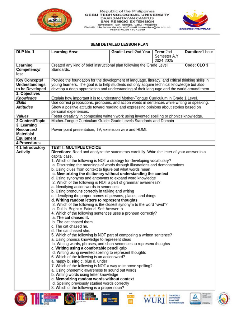 Semi Detailed Lesson Plan in Mtb-Mle | PDF | Phonics | Word