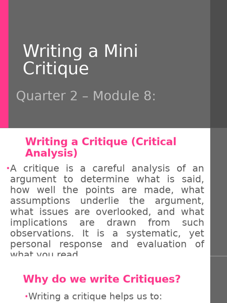 What a mini critique | PDF | Evaluation | Copy Editing