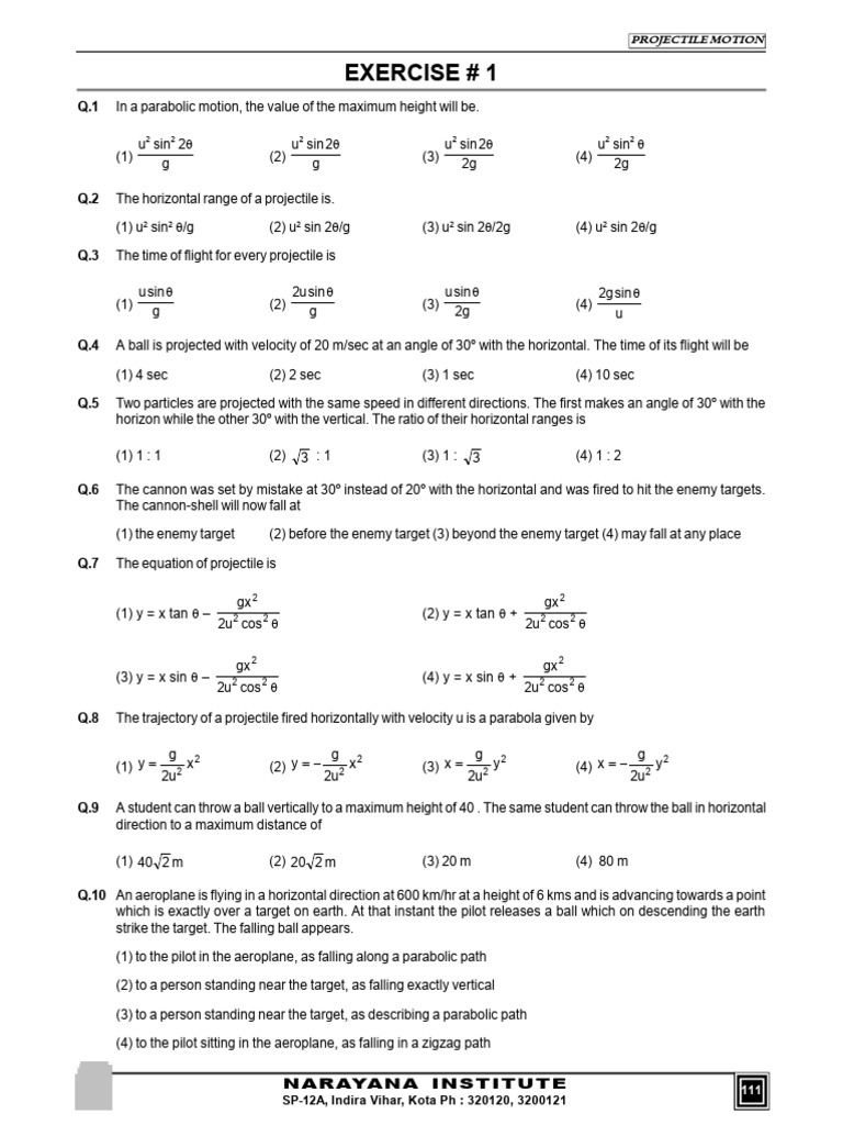 4.Projectile Motion (Ex- 1,2,3) | PDF | Projectiles | Mechanics