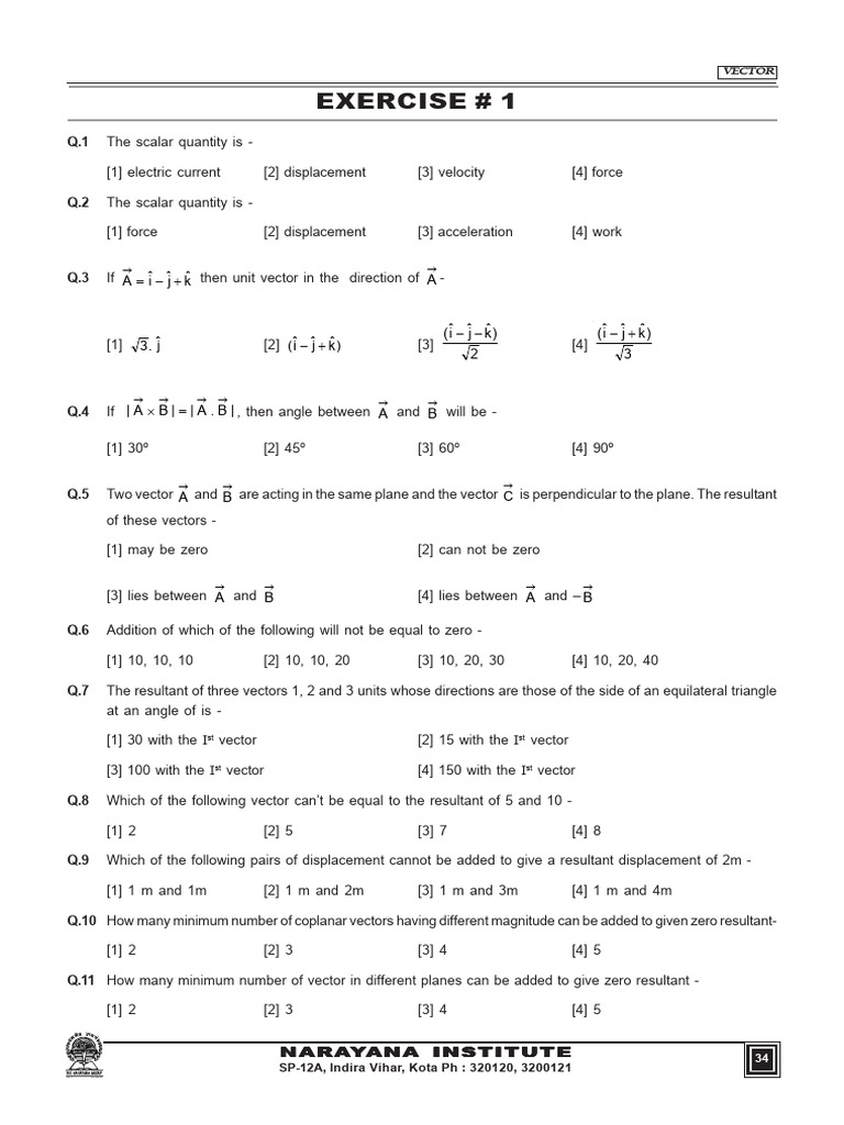1vector Ex 1 2 Pdf Force Euclidean Vector 1449