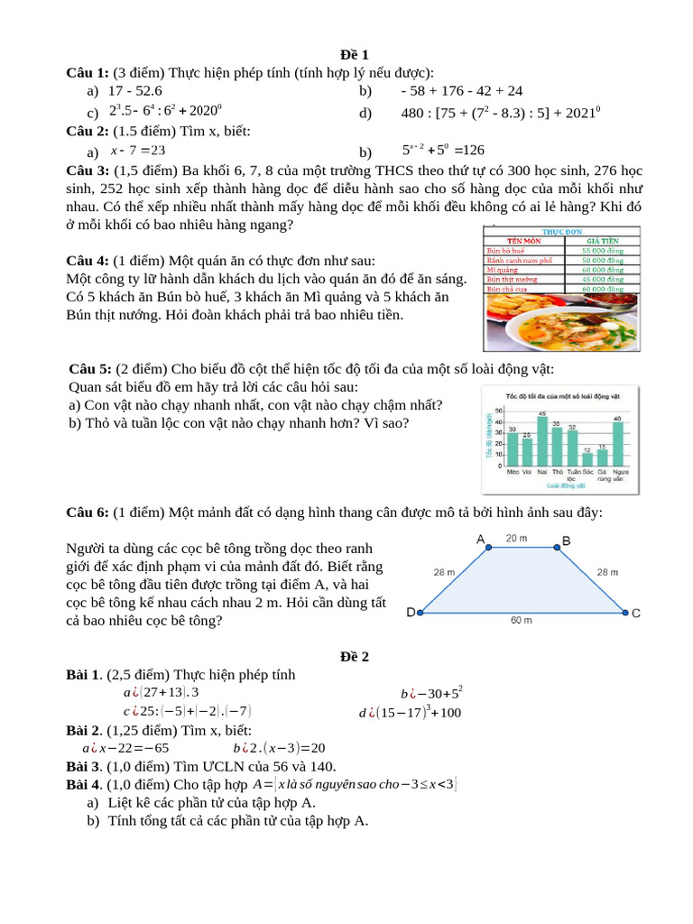20 de On Thi HK1 Toan 6 Nam 2023 2024 | PDF