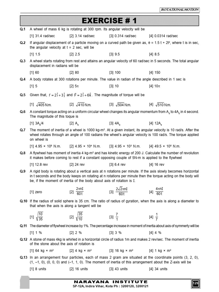 Rotational Motion Exercises | PDF | Rotation Around A Fixed Axis | Torque