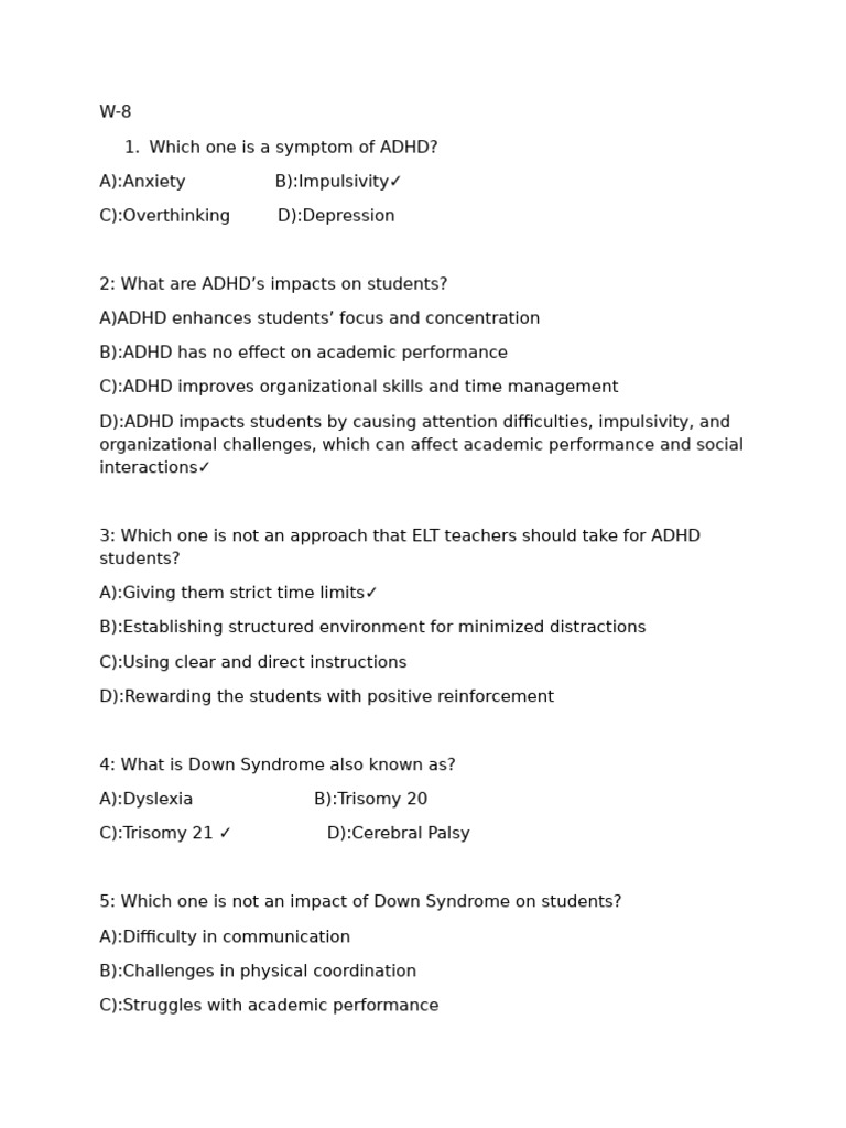 Combined Questions For Special Education and Their Answers | PDF ...