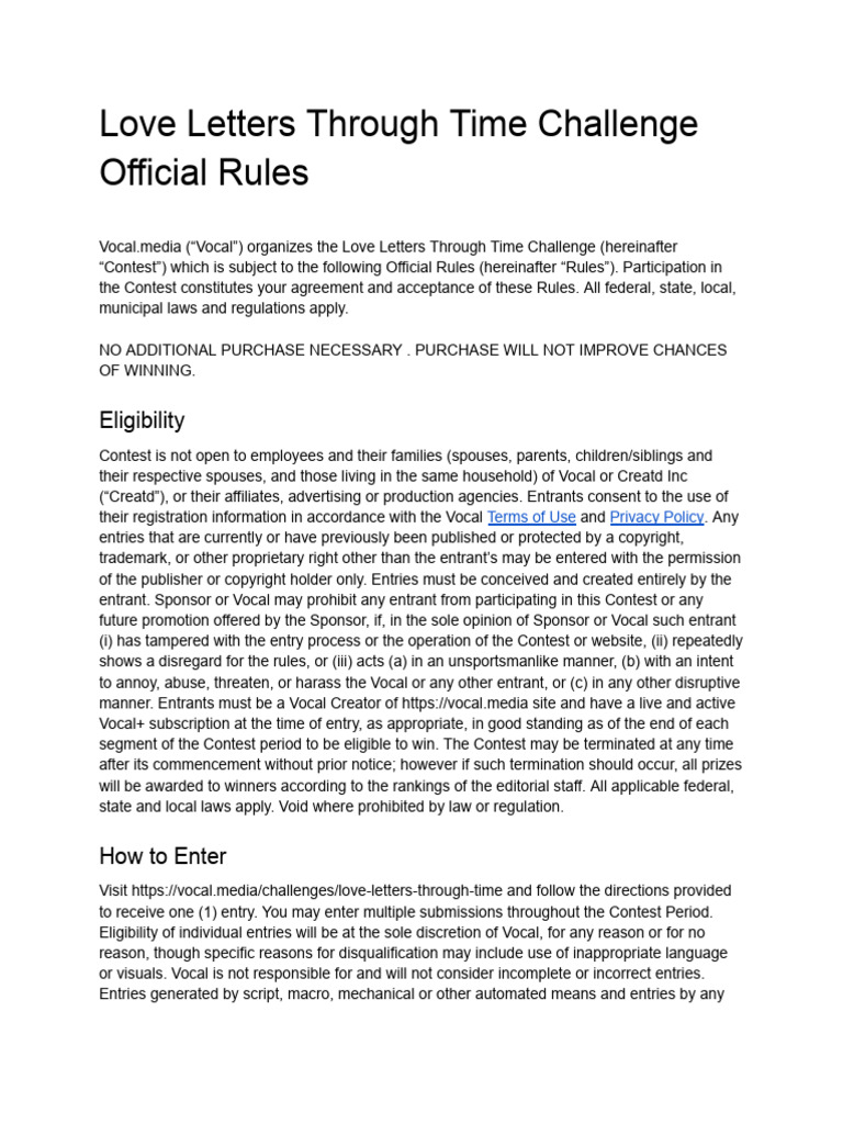 Vocal Challenge Official Rules Template 15 | PDF | Legal Liability ...