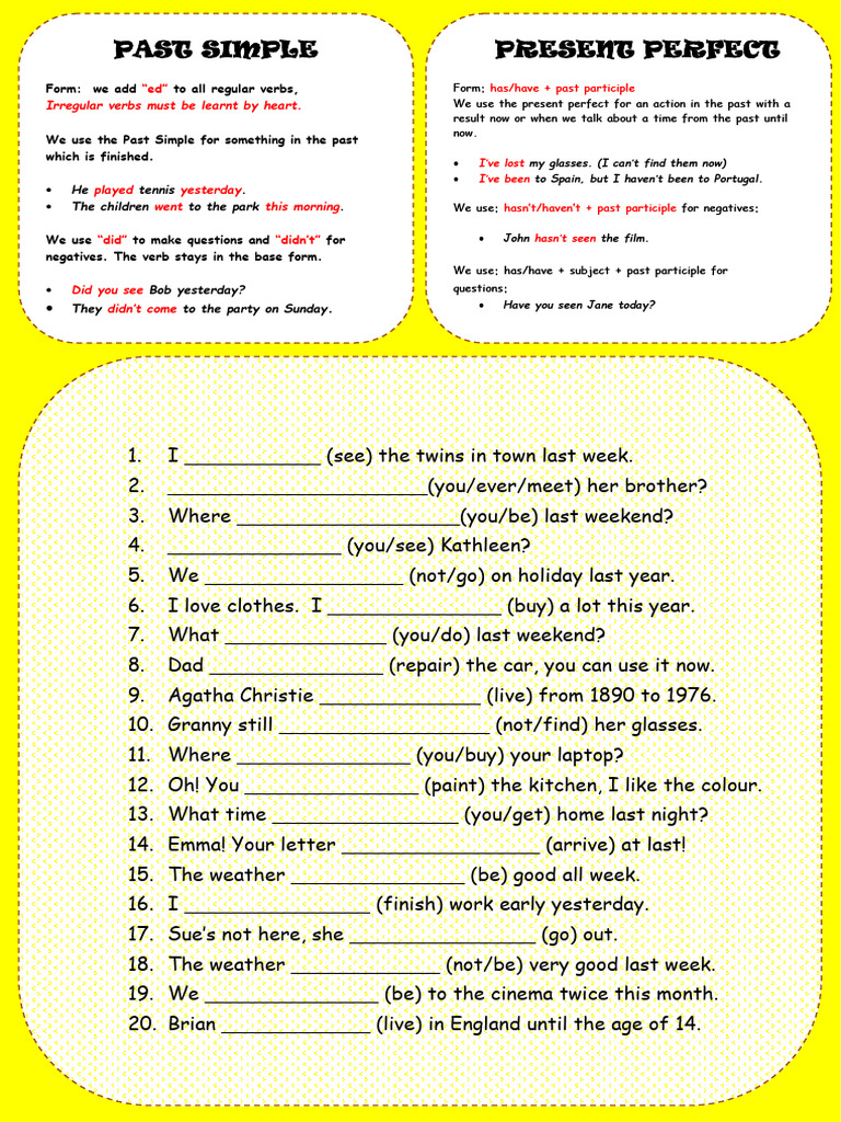 Past Simple Vs Present Perfect Ss | PDF | Verb | Linguistic Typology