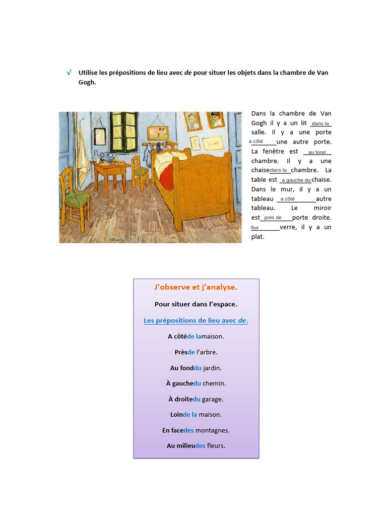 Prépositions de lieu dans la chambre | PDF