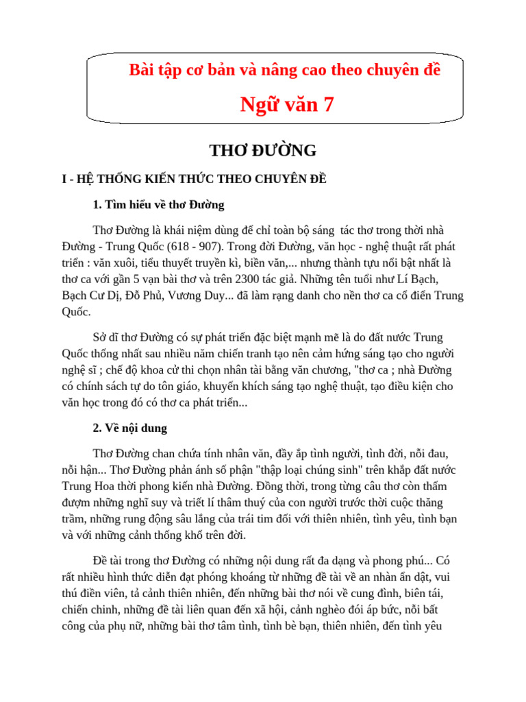 (123doc) - He-Thong-Kien-Thuc-Chuyen-De-Tho-Duong-Ngu-Van-7-Nang-Cao | PDF