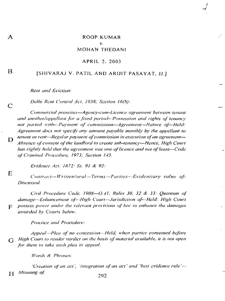 Roop Kumar _ Mohan Thedani_1701501009 | PDF | Lease | Leasehold Estate