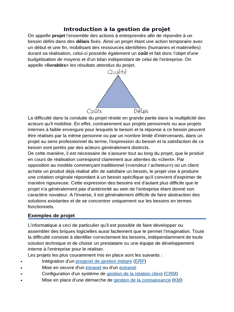 Introduction à la gestion de projet | PDF | Gestion de projet | Business