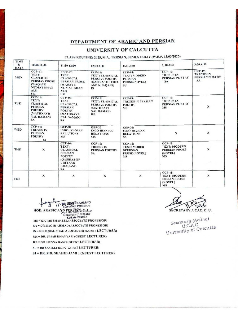 Routine, M. A. Persian Sem-4, 2025 | PDF