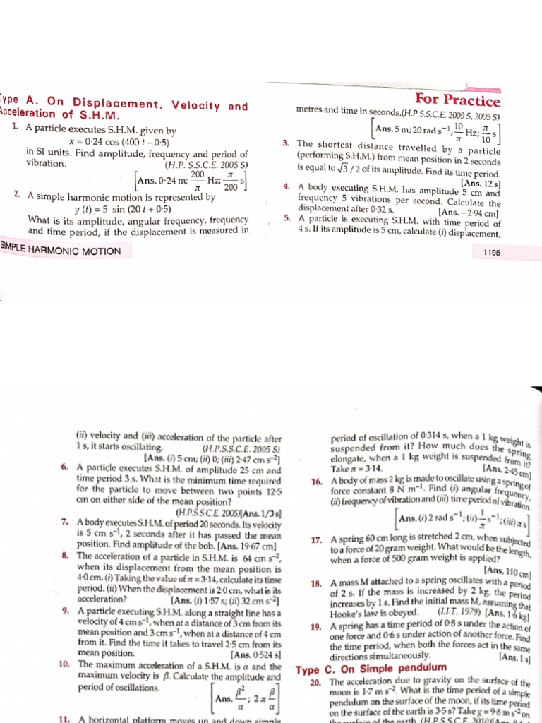S.H.M. Numericals Mordern Abc of Physics | PDF