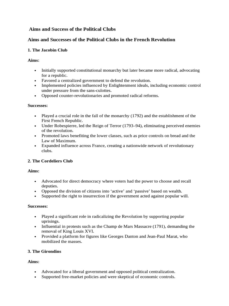 Political Clubs of the French Revolution | PDF | Reign Of Terror ...