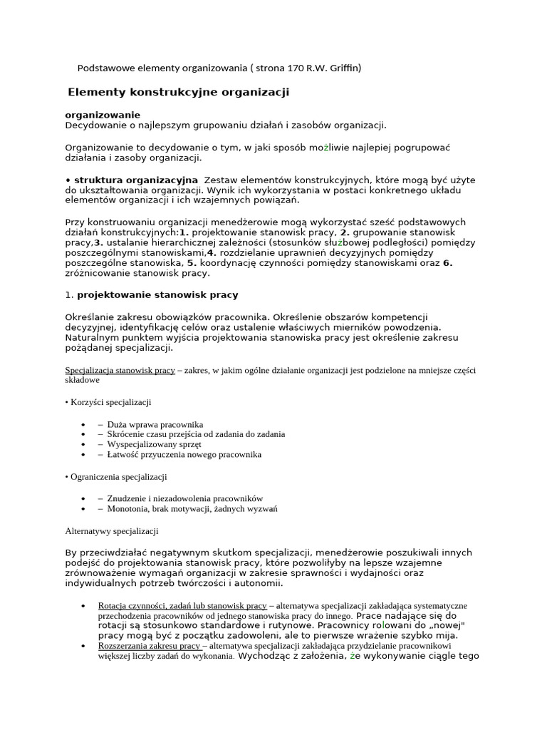 Podstawowe Elementy Organizowania | PDF