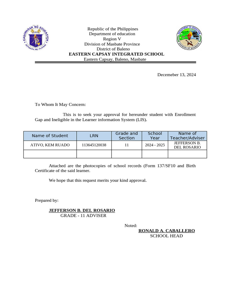 Justification Letter DEPED | PDF
