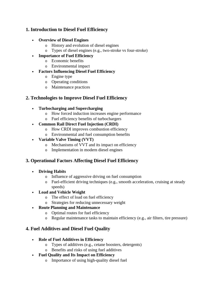 Diesel Fuel Efficiency Outline | PDF | Diesel Engine | Engines