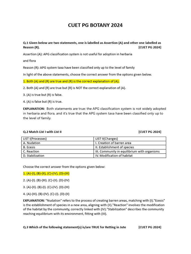 CUET PG Botany 2024 Exam Questions | PDF | Gram Positive Bacteria ...