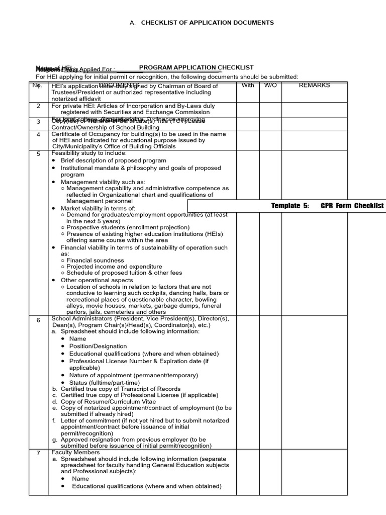 HEI Program Application Document Checklist | PDF | Libraries