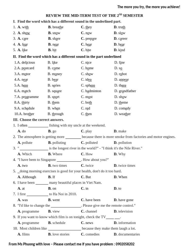 Review The Mid Term of Second Semester | PDF