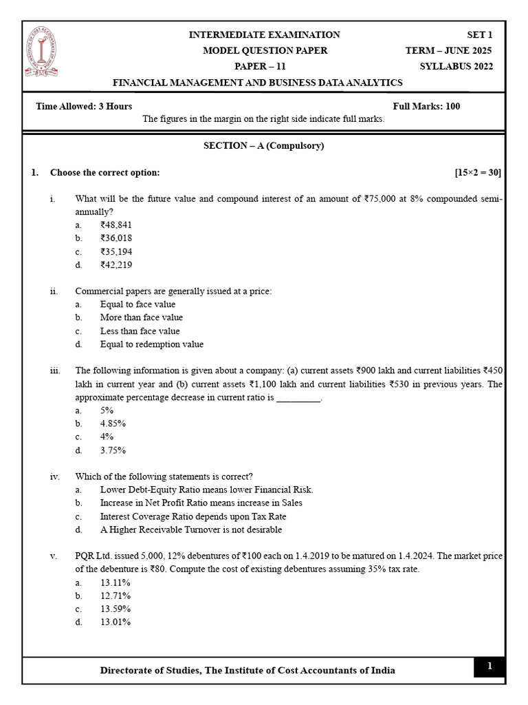 Financial Management Exam Model Paper | PDF | Equity (Finance ...