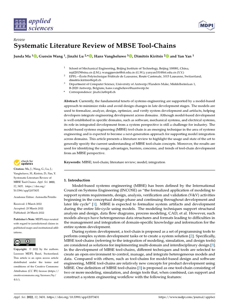 Ma 等 - 2022 - Systematic Literature Review of MBSE Tool-Chains | PDF | Systems Engineering ...