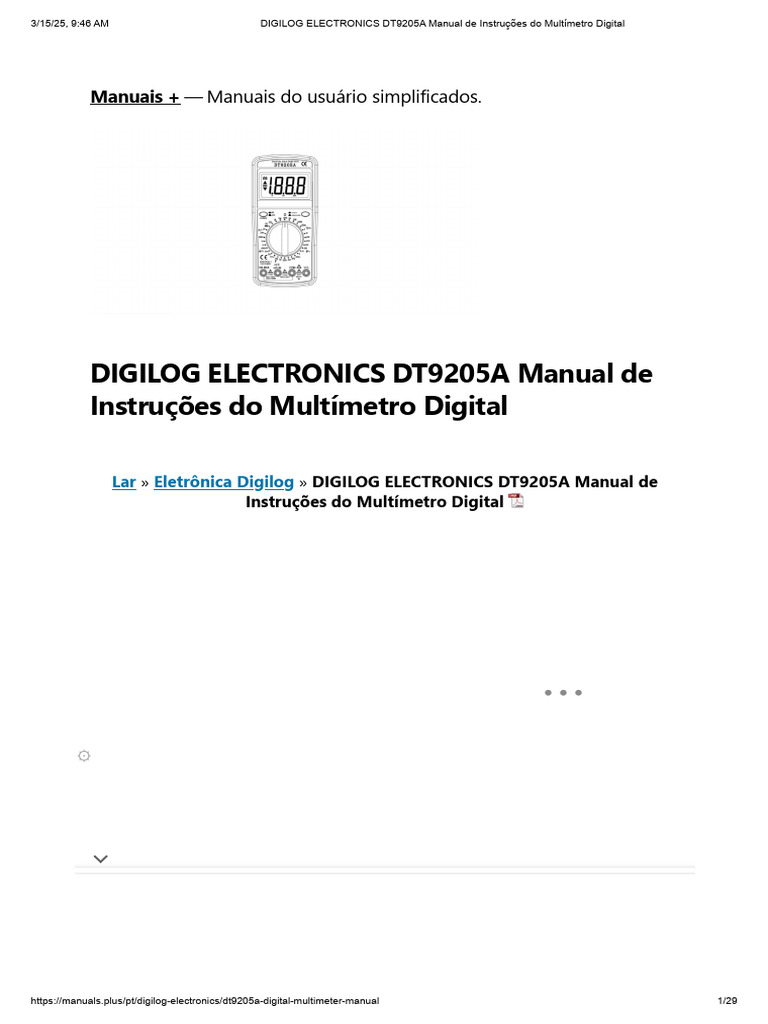 DIGILOG ELECTRONICS DT9205A Manual de Instruções Do Multímetro Digital ...