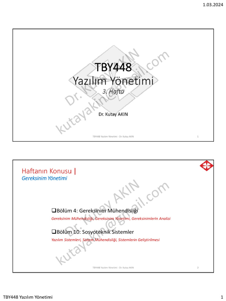 TBY448 Yazılım Yönetimi - Hafta3 | PDF