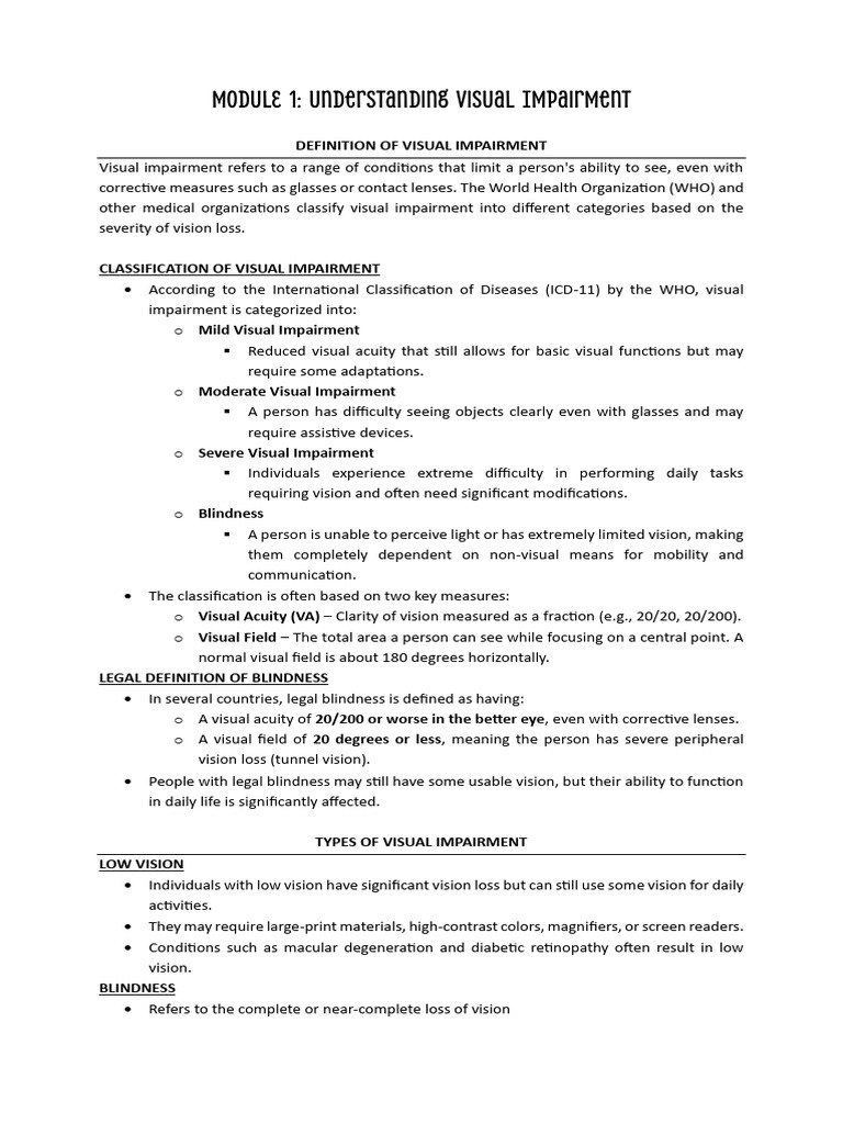Module 1 - Understanding Visual Impairment | PDF | Visual Impairment | Visual Acuity
