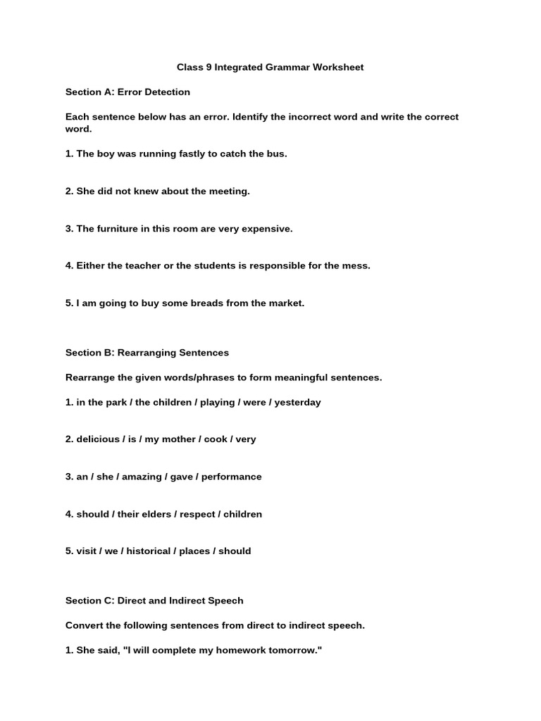 Integrated Grammar Worksheet for Practice | PDF