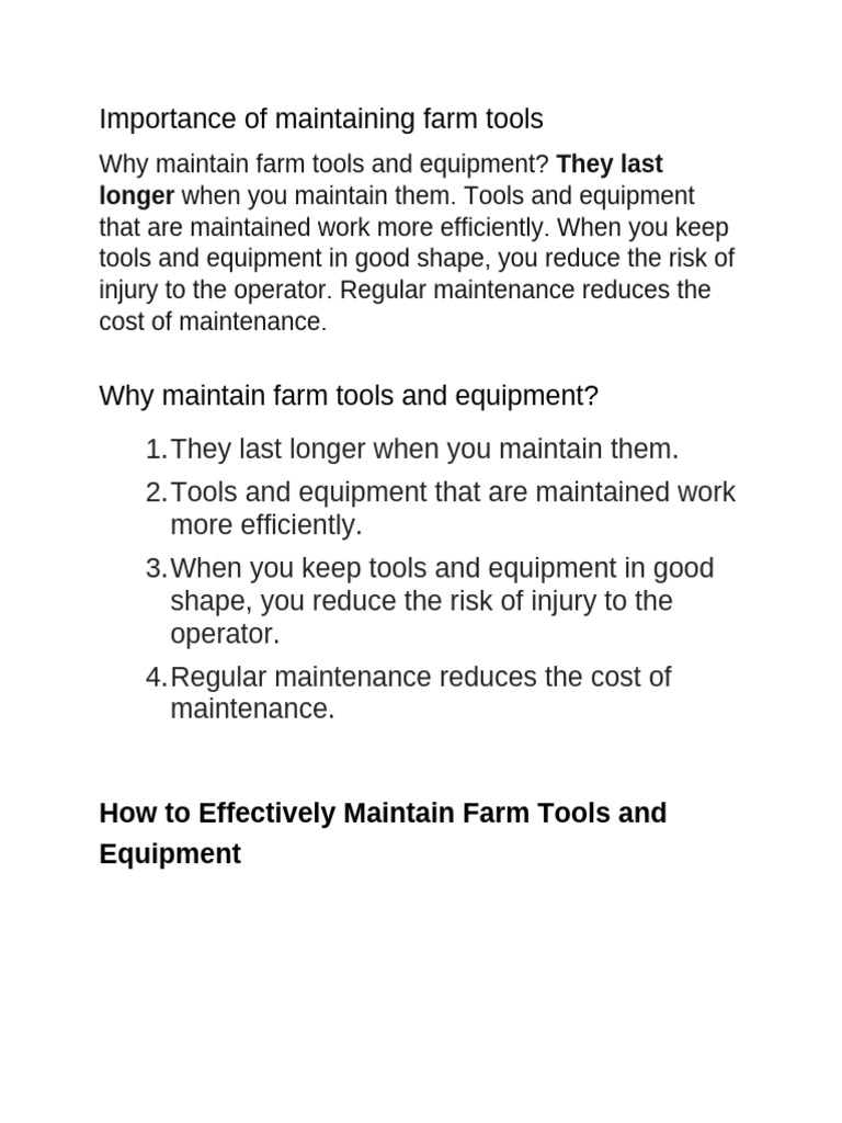 Importance of Maintaining Farm Tools | PDF