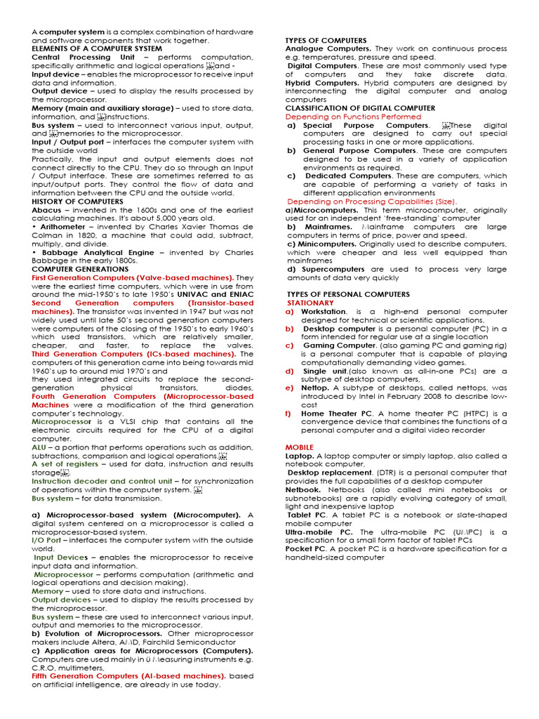 Elements of Computer System | PDF | Personal Computers | Central ...