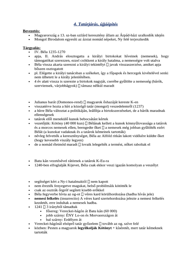 Tétel Tatárjárás | PDF