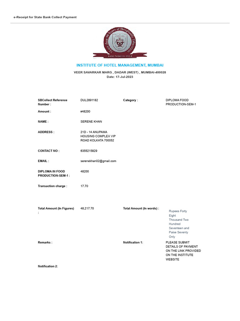 e-Receipt for Diploma Payment | PDF | Payments | Business