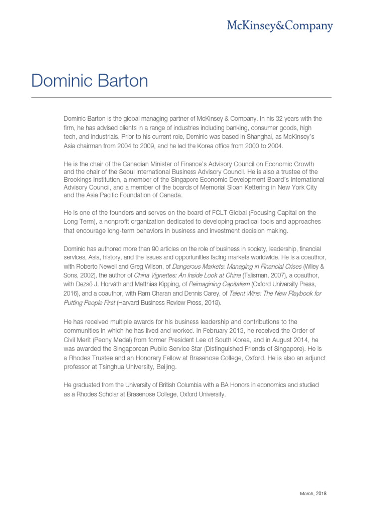 Dominic Barton: McKinsey Leader Profile | PDF | Economies