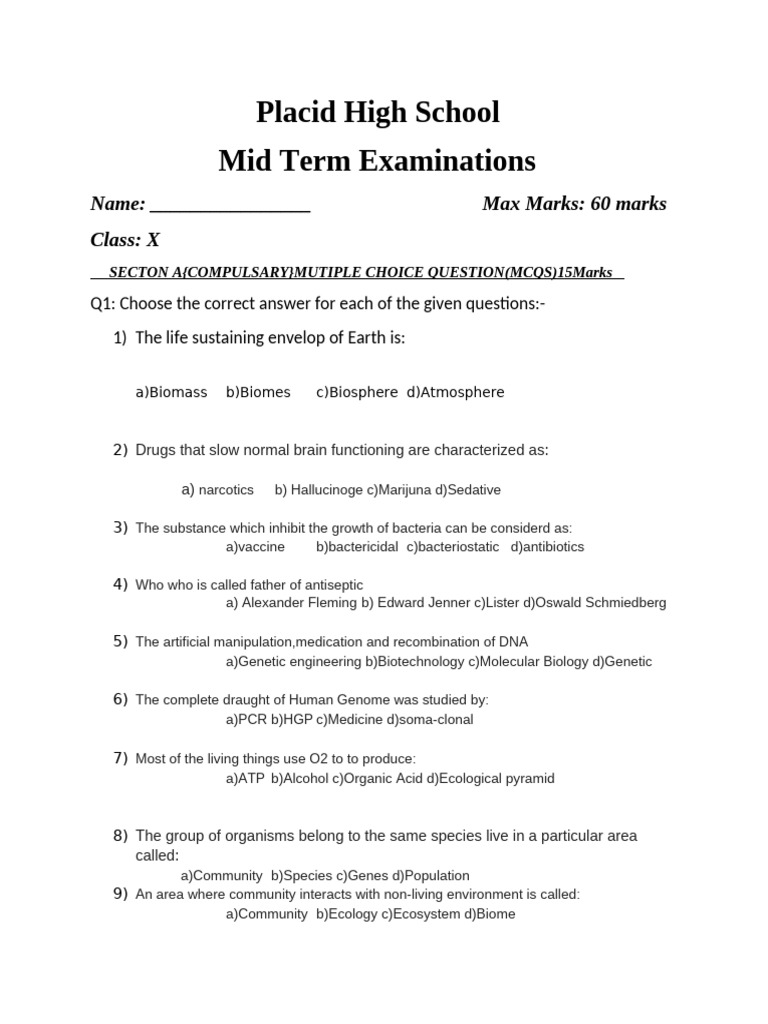 Class 10 Midterm Paper 2022 | PDF | Genetics | Skeleton