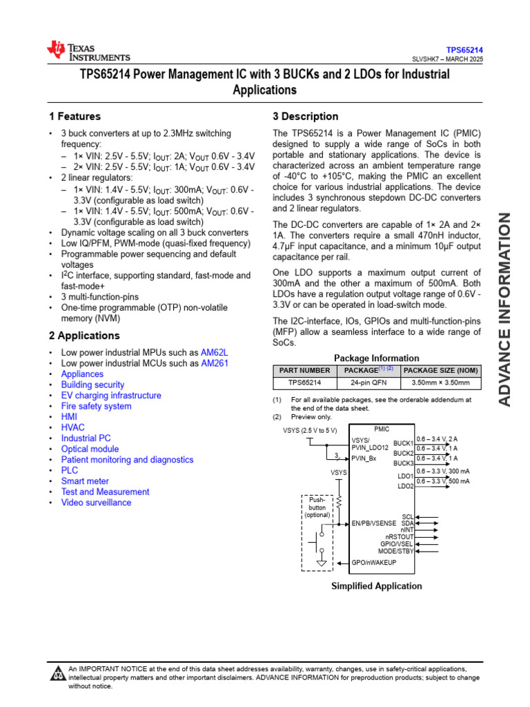 TPS65214 Power Management IC Overview | PDF | Electrostatic Discharge | Manufactured Goods