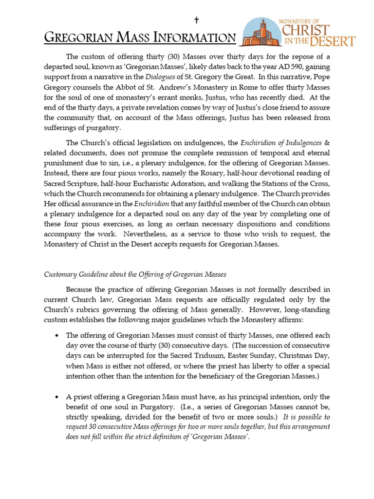 Gregorian Mass Request Guidelines | PDF | Indulgence | Catholic ...
