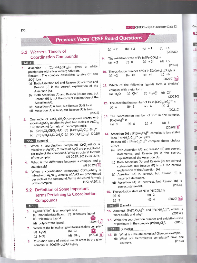 Coordination Compounds PYQ Boards MTG | PDF