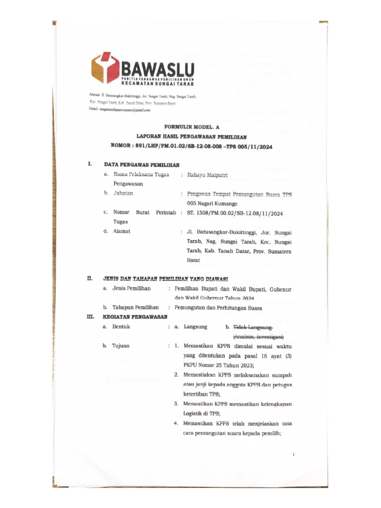 Form A Putung Tps 05 Kumango | PDF